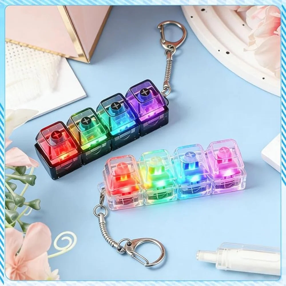 1PC Light Up Keyboard Keychain Stress Relief Clickable LED Button Toy ...
